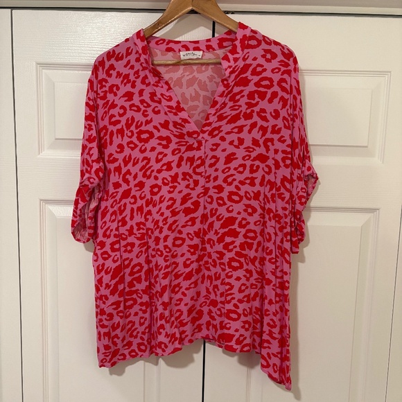 Emily Wonder | Tops | Emily Wonder Pink And Red Animal Print Top 2x ...